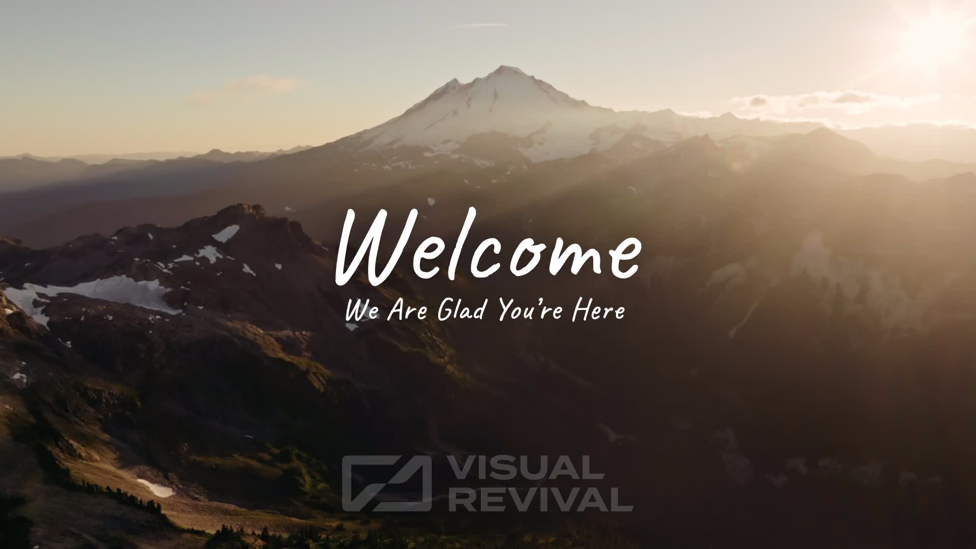 Sunset Peaks Title Slide - Welcome We Are Glad You're Here | Visual Revival